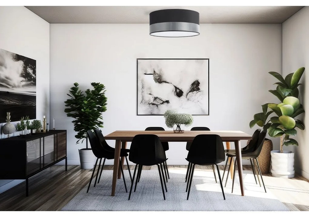 Stropní svítidlo Elegance, 1x chromové/černé textilní stínítko, (bílé plexisklo), (fi 40cm)