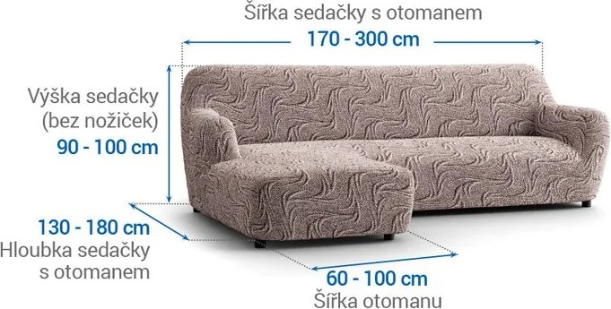 Bielastické potahy BRILLANTE hnědé sedačka s otomanem vlevo (š. 170 - 300 cm)