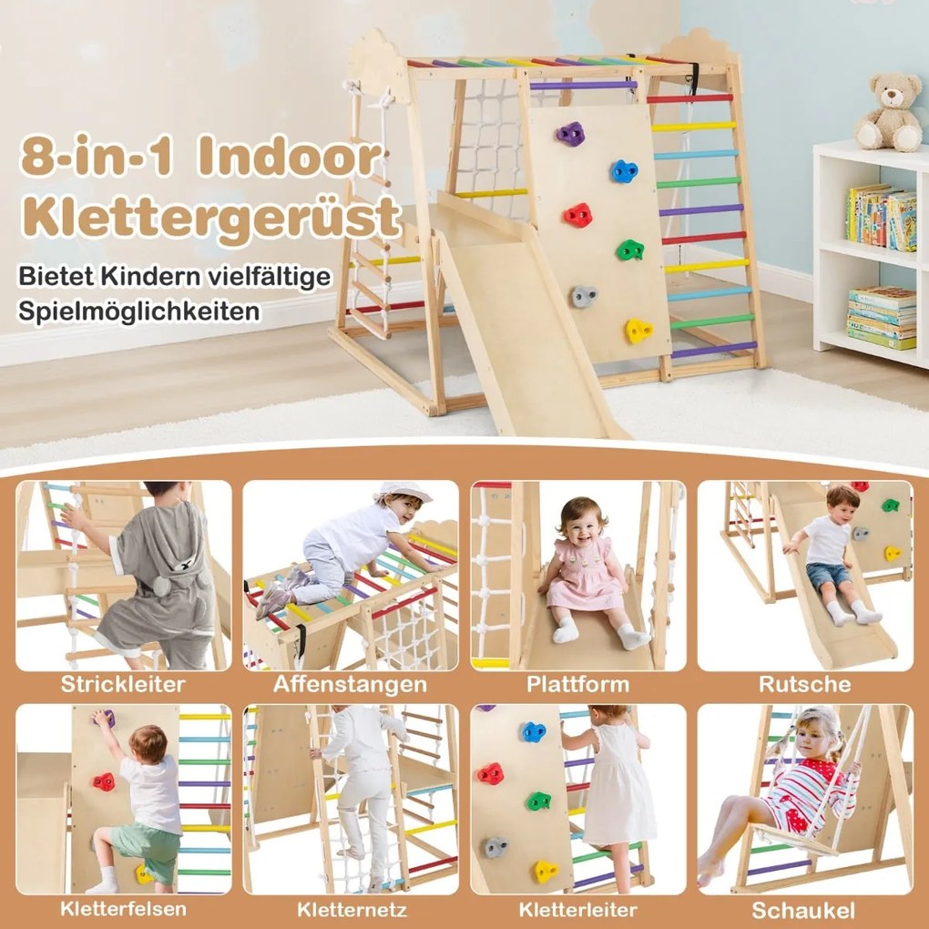 Costway 8-in-1 Gymnastický set v džungli Dřevěné montessori šplhací hračky