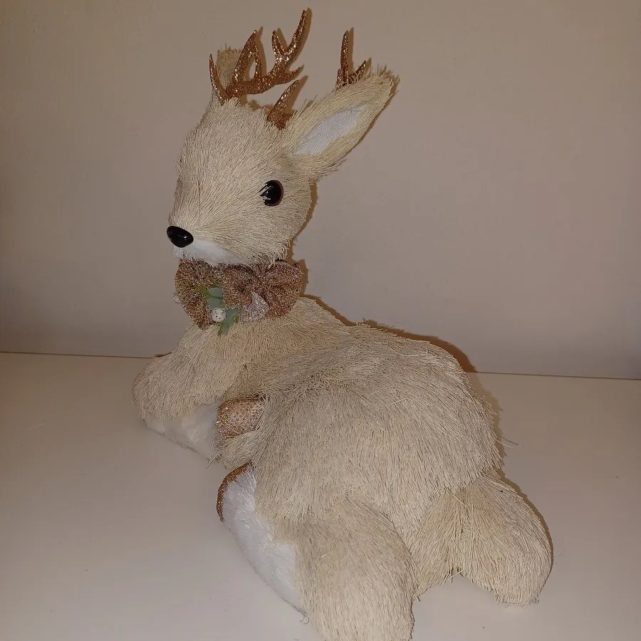 Dekorace jelen, 30 × 15 × 26 cm, PVC a plyš, béžový