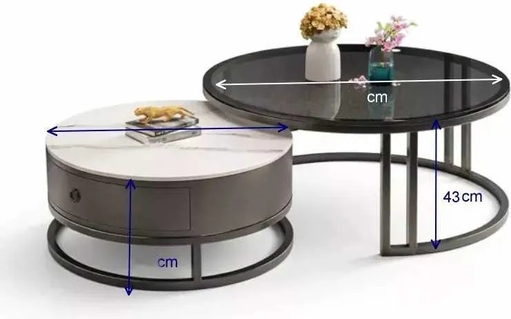 LuxuryForm DESIGN Konferenční stolek AMARO 80 / 60 cm – bílý a černý mramor (set 2 ks) II. jakost