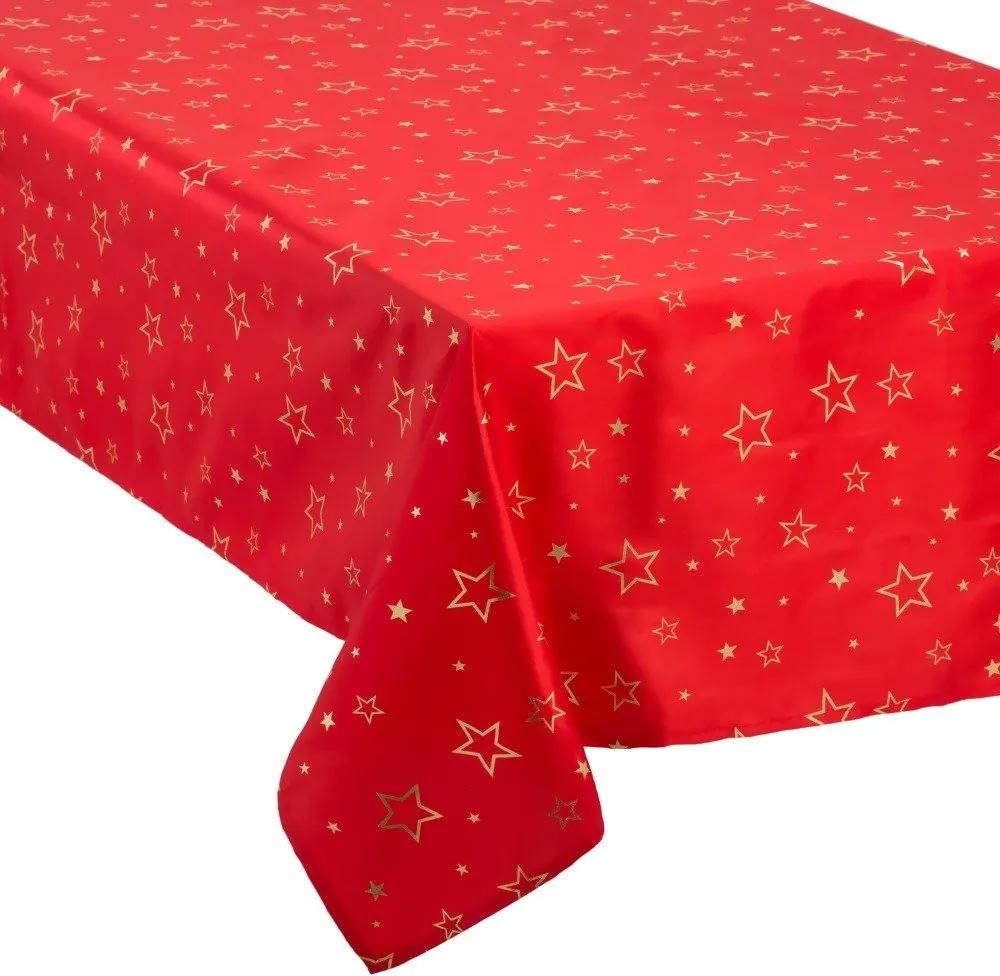 Vánoční ubrus, červený s hvězdnou nášivkou, 140 x 240 cm (3560239646976) |  BIANO