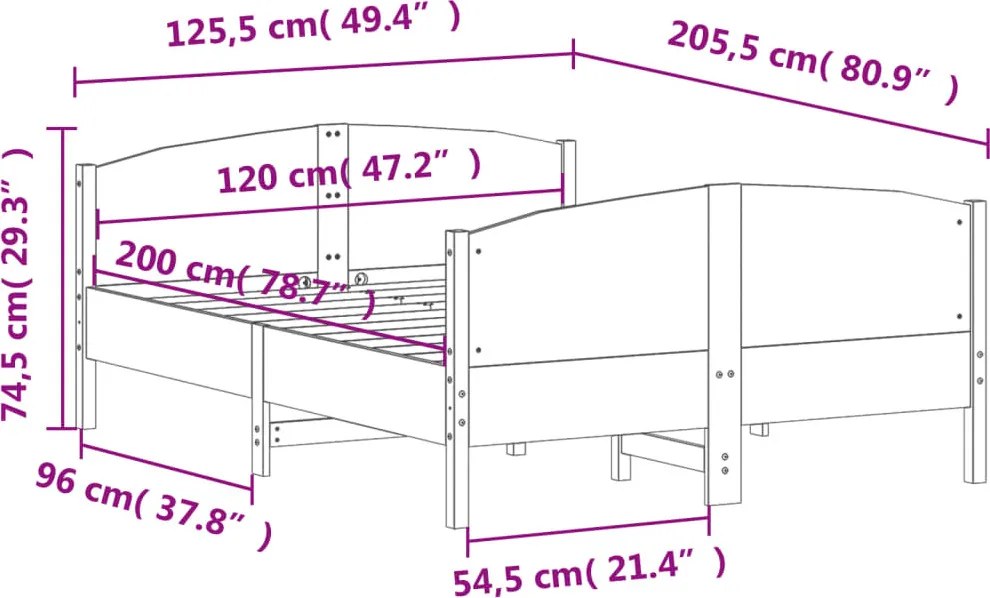 vidaXL Rám postele s čelem voskově 120 x 200 cm masivní borovice [3216177] Barva: Přírodní