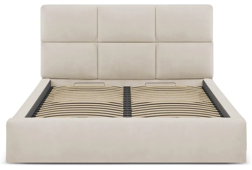 Béžová čalouněná dvoulůžková postel s úložným prostorem s roštem 200x200 cm Libera – Windsor & Co Sofas