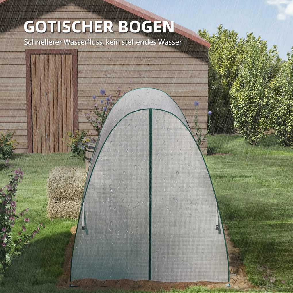 Outsunny Obloukový skleník s pytli s pískem a plastovým krytem, 2 rolovací dveře, síťové okno, přenosný, 1,8 x 1,8 x 2 m, bílý