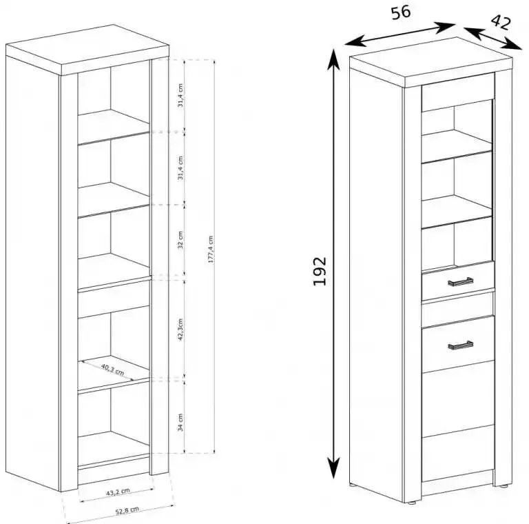 Vitrína Indianapolis 56 cm dub craft bílý