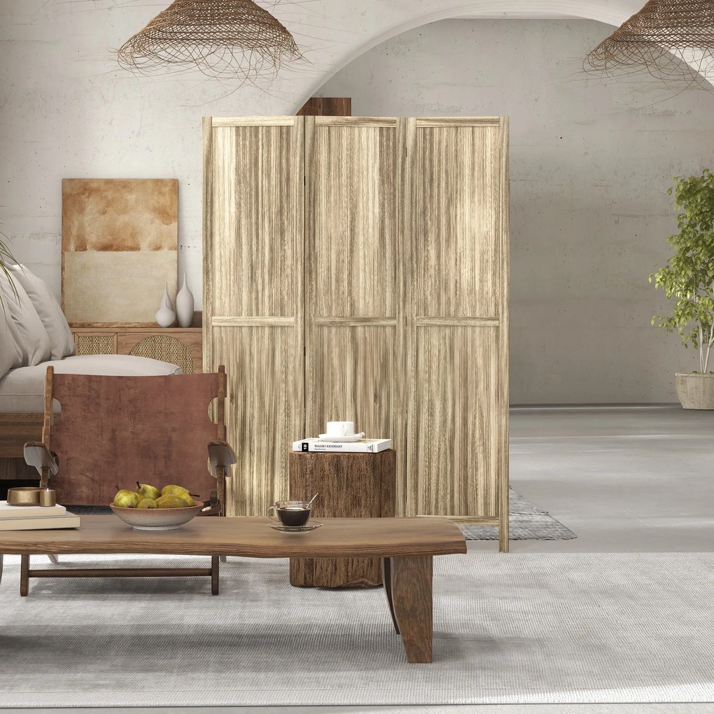 HOMCOM 3-panelová dělící stěna z Paulownia 120 x 170 cm Skládací dělítko prostoru - Přírodní | Aosom