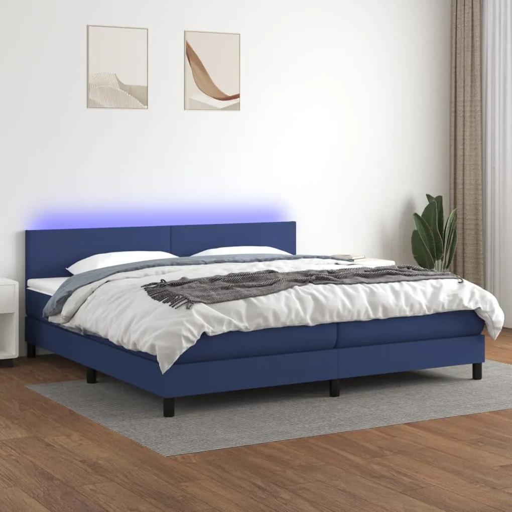 Box spring postel s matrací a LED modrá 200x200 cm textil,  3133027