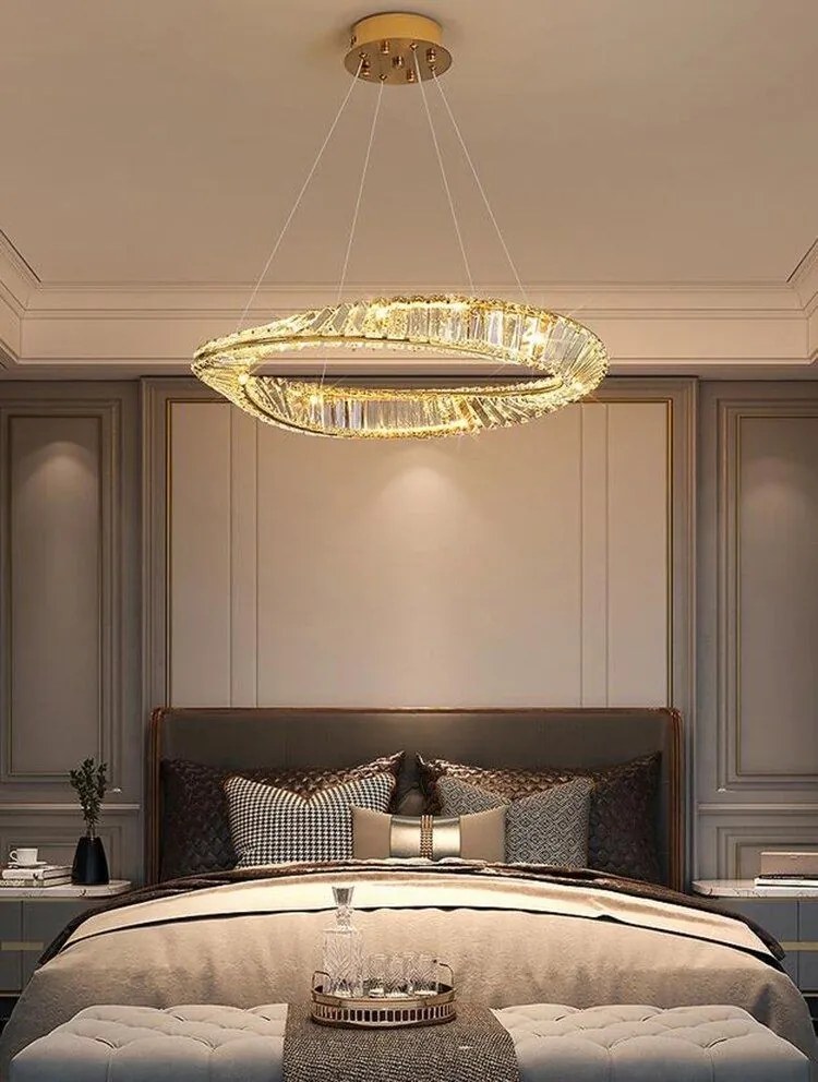 Křišťálový závěsný LED lustr APP1202-CP 78 cm zlatý/neutrální bílá