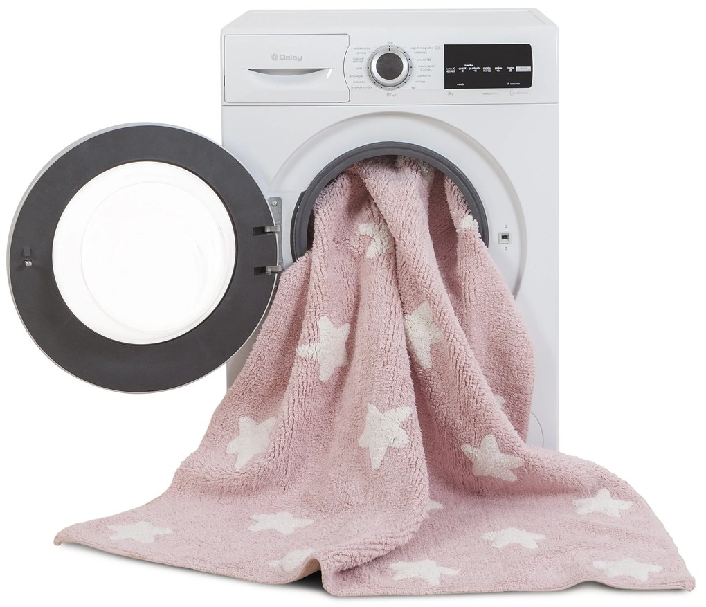 Lorena Canals, Přírodní koberec, ručně tkaný Stars Pink-White, 120x160, růžová, dětský pokoj