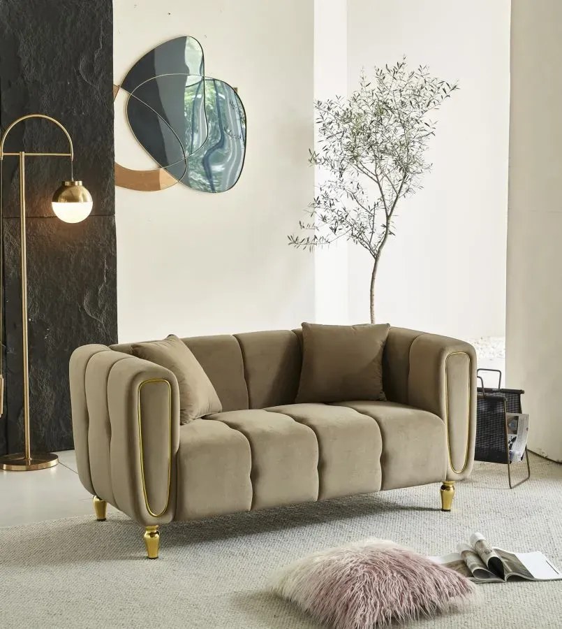 Dvoumístná pohovka Alma 155 cm taupe/zlatá
