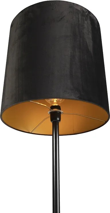 Stojací lampa černá s černým sametovým stínítkem se zlatem 40 cm - Simplo