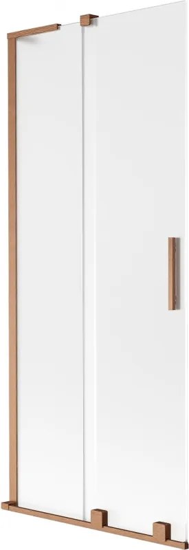 Mexen Velar L, 2-křídlová posuvná vanová zástěna 85 x 150 cm, 8mm sklo námraza, měděná matná, 896-085-003-31-65