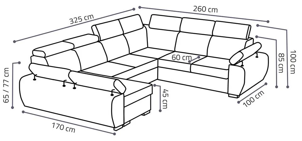 Sedací souprava BASTON | 170x325x260 cm | rozkládací + 2x úložný prostor | VÝBĚR TKANIN
