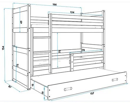 Dětská patrová postel s výsuvnou postelí RICO 160x80 cm Bílá Borovice