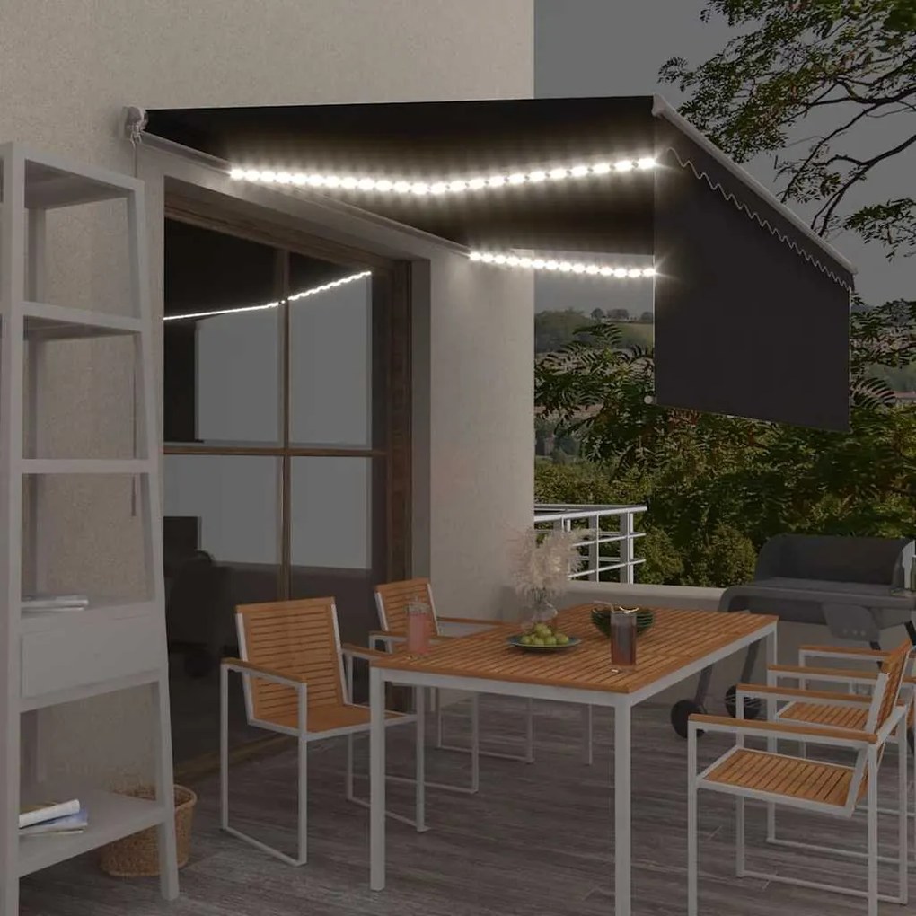 Ručně zatahovací markýza s roletou a LED 4,5 x 3 m antracitová 3069444