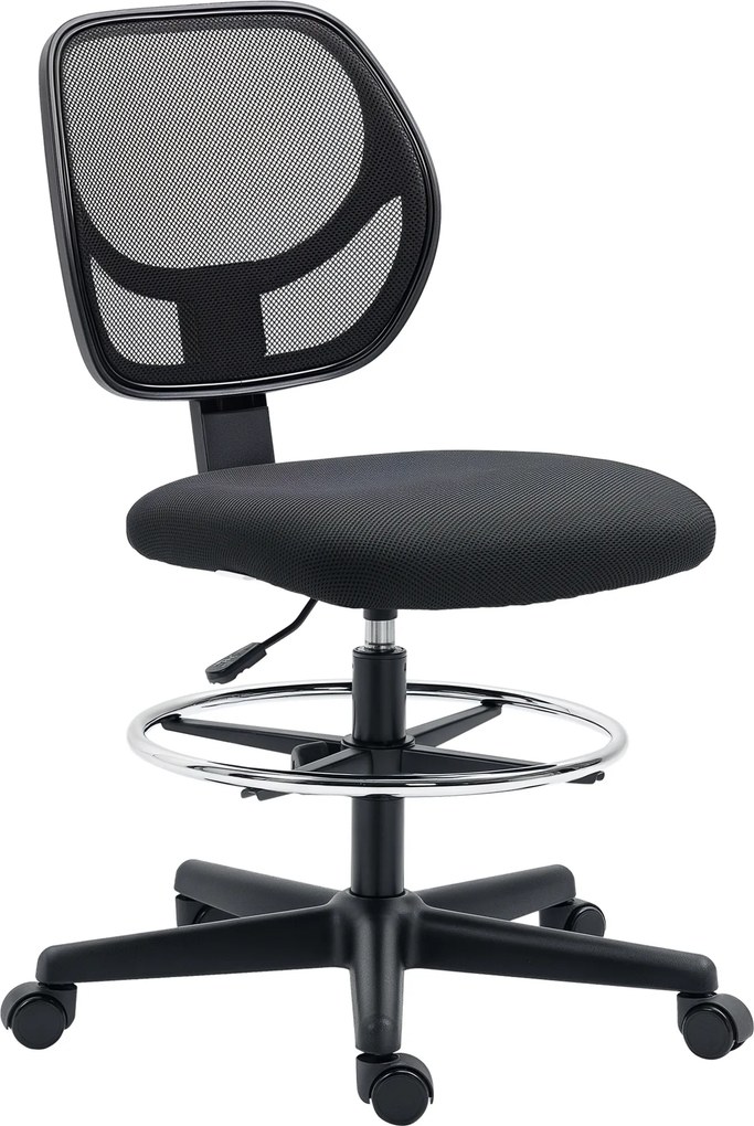 Kancelářská stojací židle Vinsetto, výškově nastavitelná ergonomická kancelářská židle, otočná židle s nastavitelnou opěrkou nohou, černá pro pohodln…