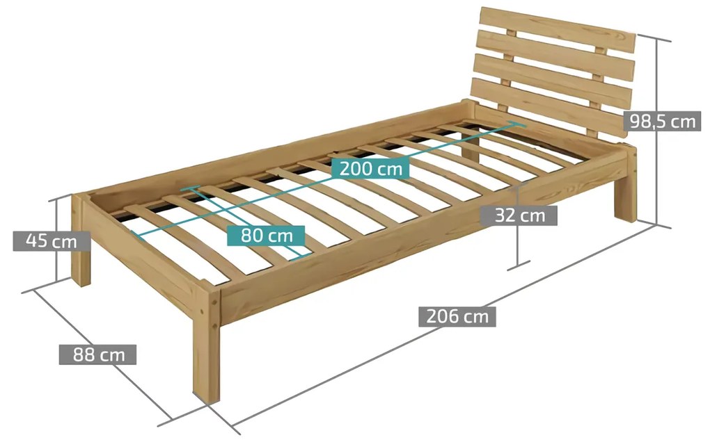 Postel PARIS zvýšená 80 x 200 cm, ořech Rošt: S lamelovým roštem, Matrace: Matrace Somnia 17 cm