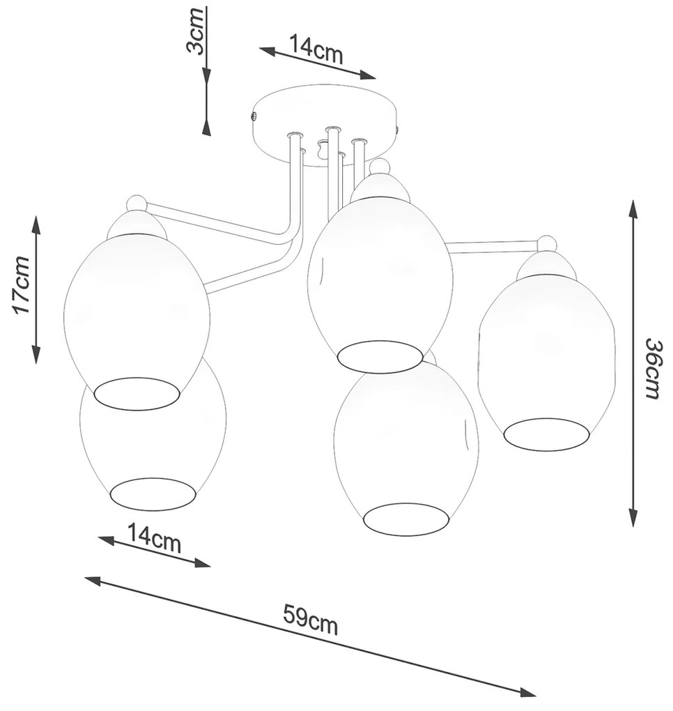 Stropní svítidlo Fillan, 5x grafitové skleněné stínítko