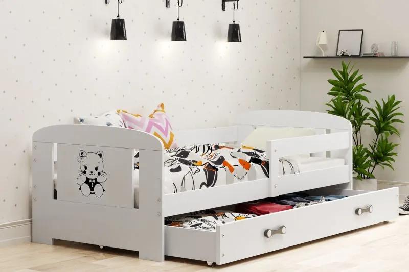 Dětská postel Filip se šuplíkem - barva bílá - kočička
