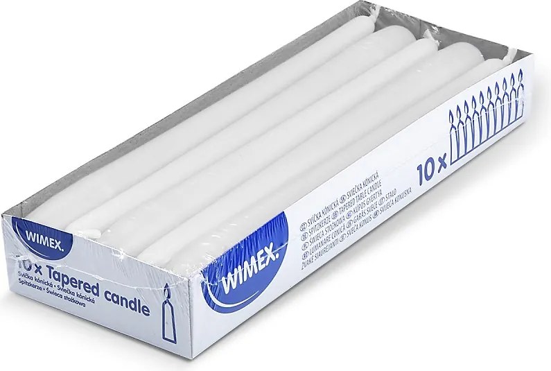 Wimex 31100 - kónická svíčka 23 × 245 mm, bílá - 10 ks