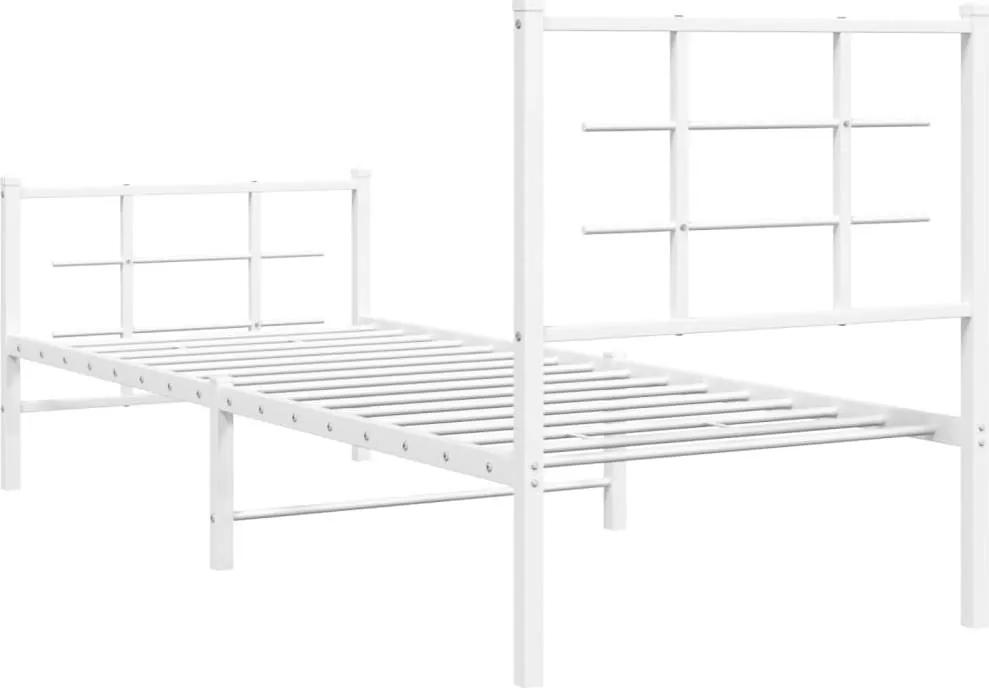 vidaXL Kovový rám postele s hlavovým a nožním čelem 75 x 190 cm [355618] Barva: Bílá