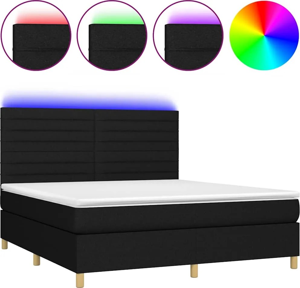 Box spring postel s matrací a LED černá 180x200 cm textil 3135535