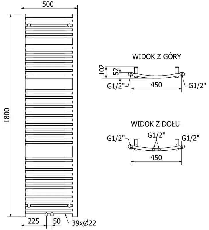 Mexen Ares koupelnový radiátor 1800 x 500 mm, 820 W, Bílá - W102-1800-500-00-20