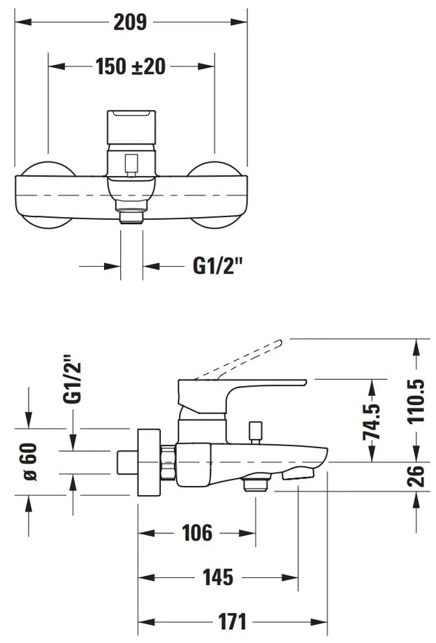 Duravit B.1 - vanová baterie nástěnná, barva: chrom, B15230000010