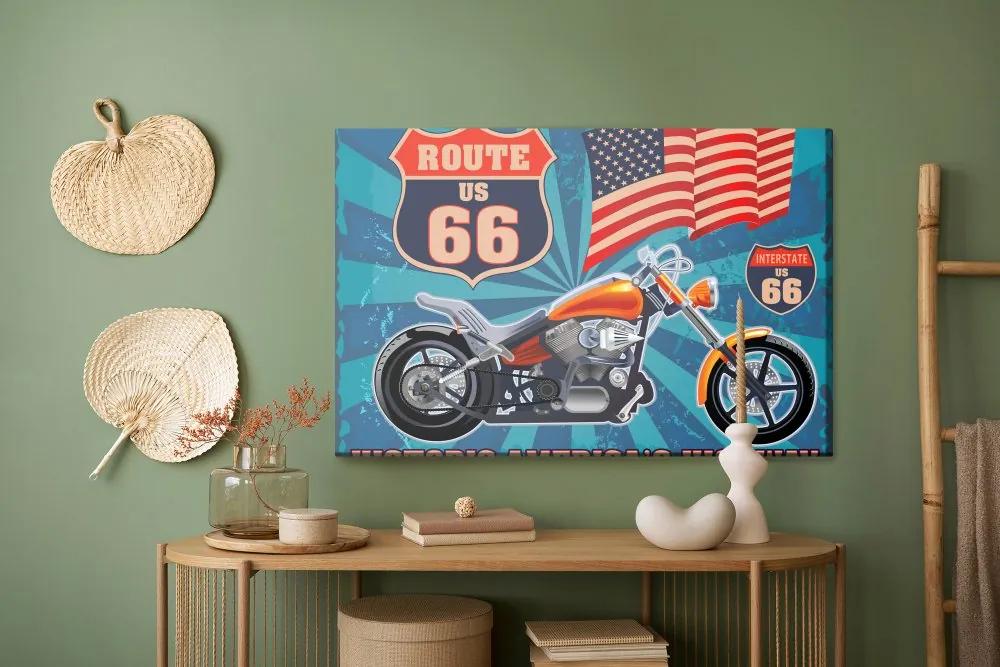 Obraz Motocykl S Americkou Vlajkou Ve Stylu Vintage Nedostatek Nedostatek Plátno Canvas 40x30
