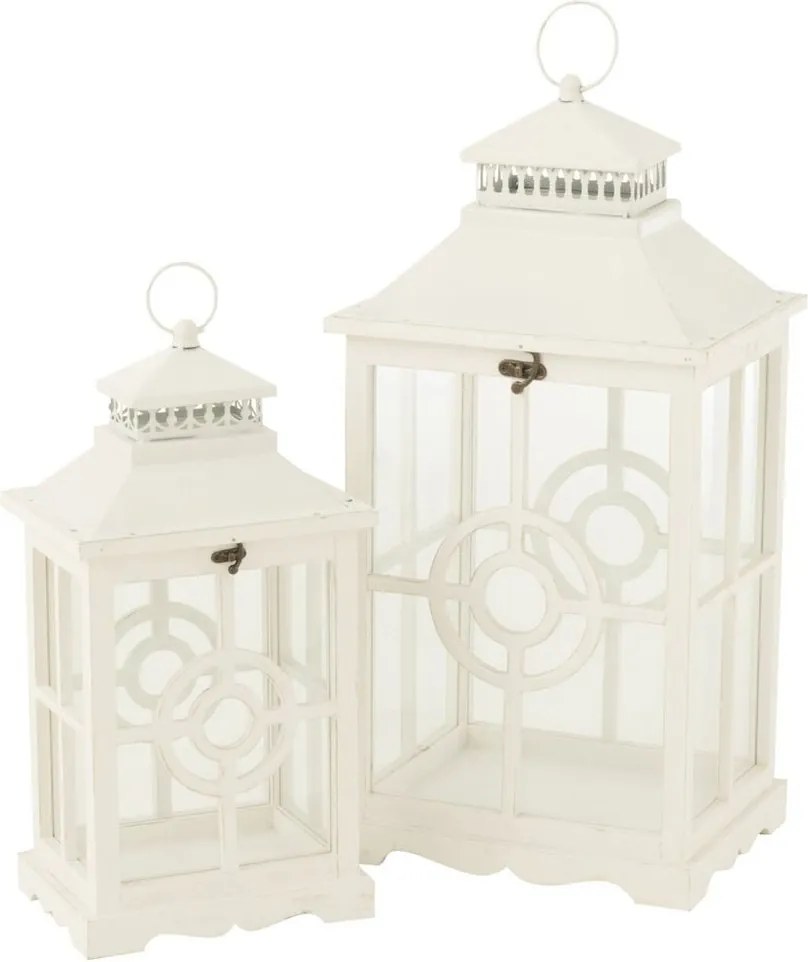 Set 2ks bílá antik dřevěná lucerna Amallie - 31*26*63 cm