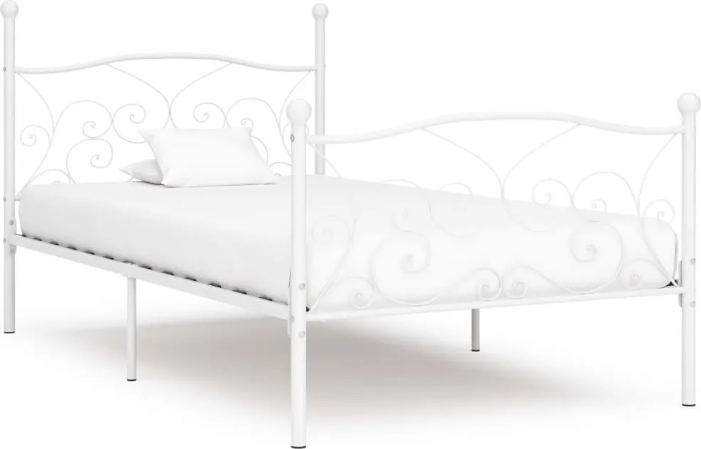Rám postele s laťkovým roštem bílý kov 100 x 200 cm 284448