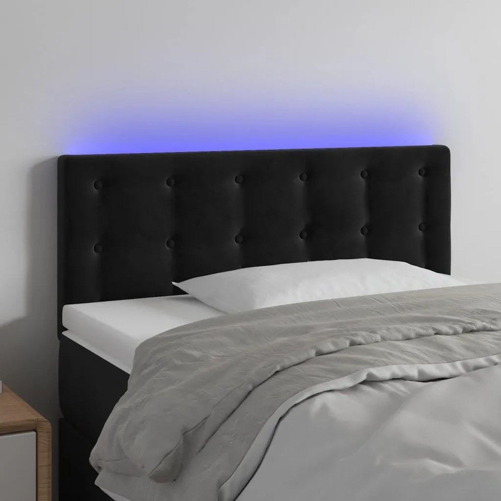 Čelo postele s LED černé 80 x 5 x 78/88 cm samet