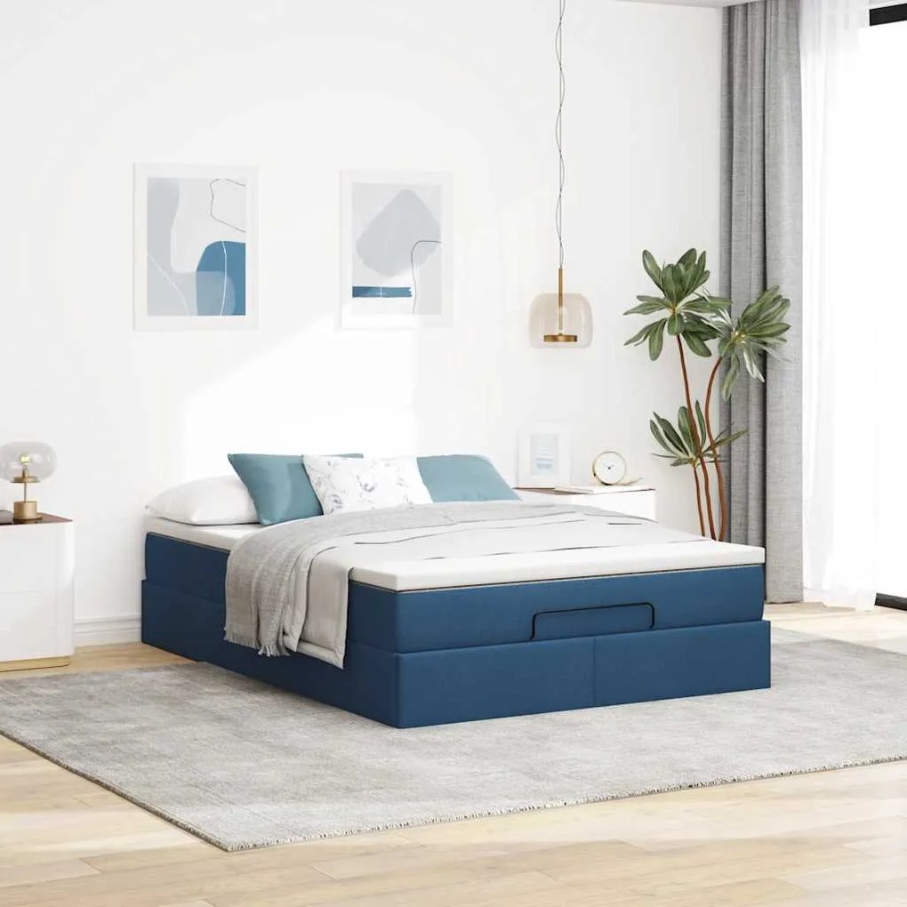 Osmanský rám postele s matrací modrá 140x200cm textil 3311119