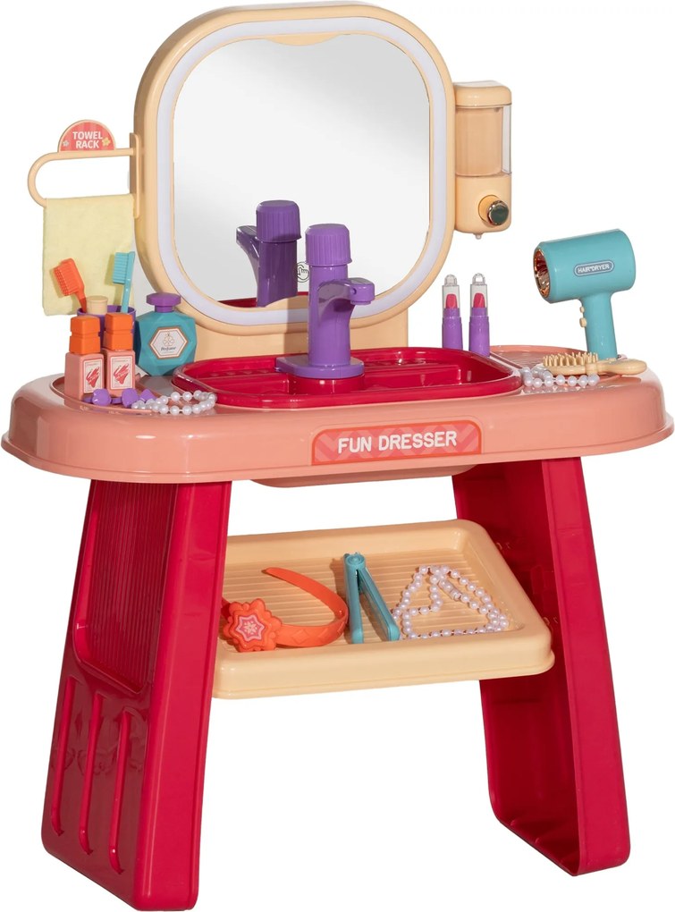 Dětský toaletní stolek AIYAPLAY 23 dílů, S make-up zrcadlem LED, světlem a hudbou, pro děti 3-6 let, růžový