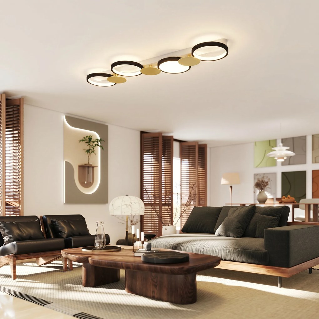 Stropní svítidlo LED 38W 1500LM 3000K-6500K Stropní svítidlo Lampa do obývacího pokoje se 4 žárovkami dálkové ovládání Černá+zlatá
