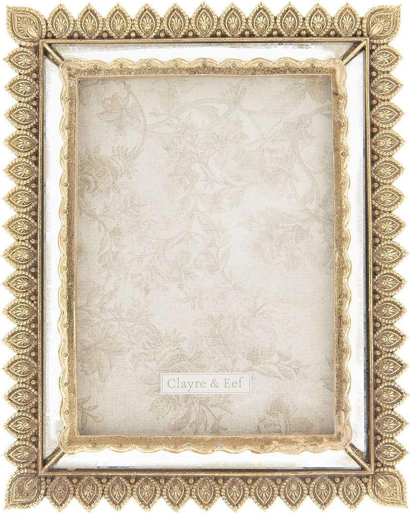 Zlatý fotorámeček s ornamenty a sklem - 19*2*23 cm / 13*18 cm Clayre & Eef