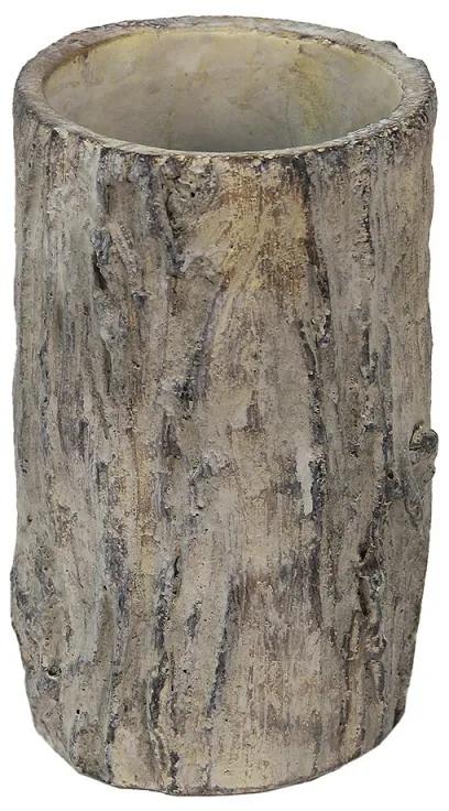 Hnědo - šedý cementový květináč v dekoru kůry stromu Bark S - Ø 11*18 cm
