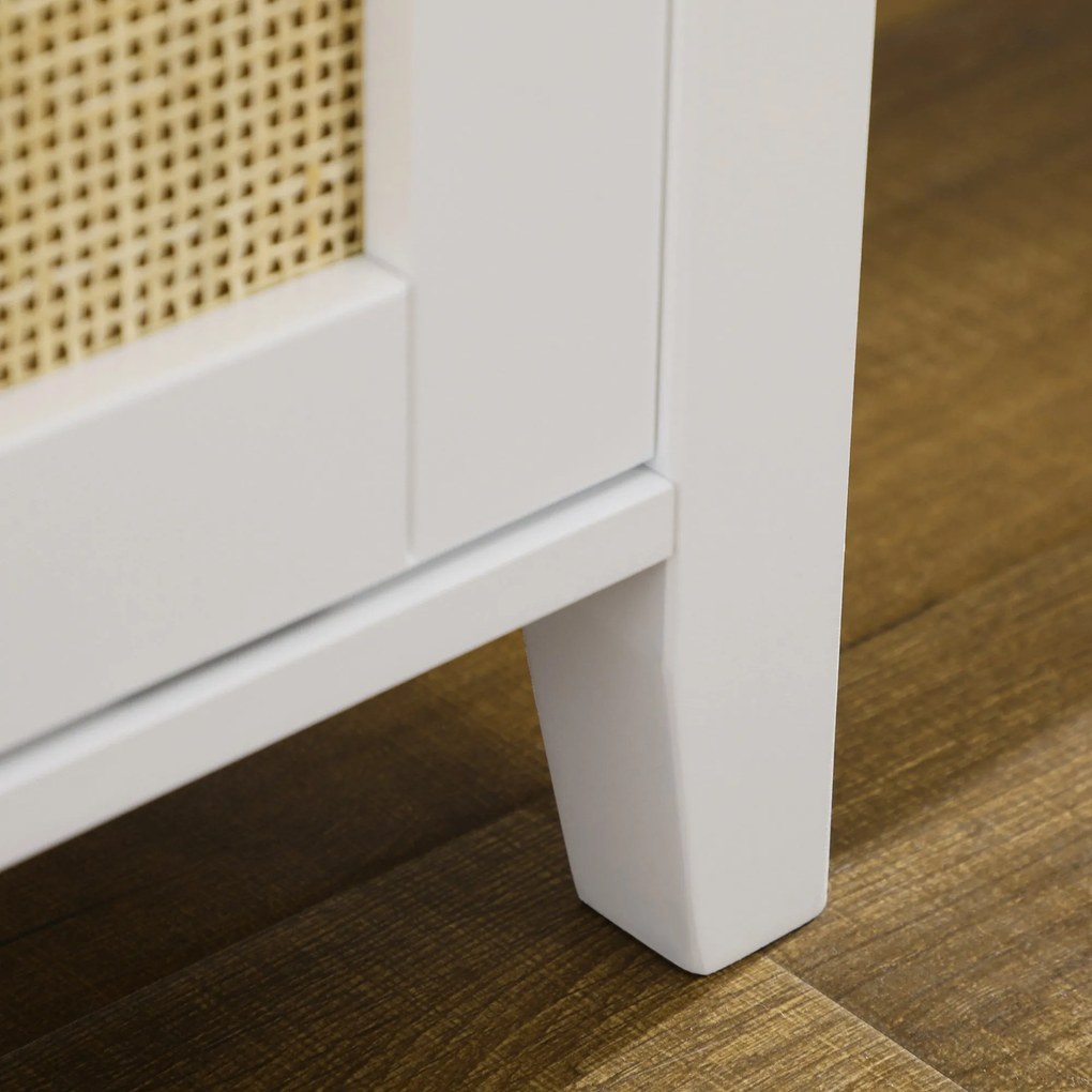 HOMCOM Botník se Sedadlem, Botový Kabinet se Sedací Ploché 2 Ratanové Dveře, Bohemian Styl, Nosnost 130 kg, pro Předsíň, 80x35x45 cm Bílá a Přírodní
