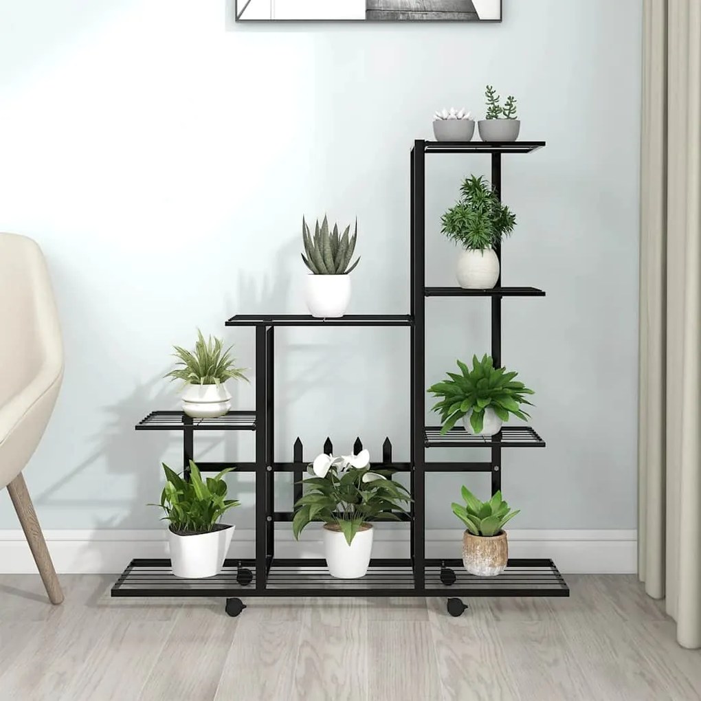 Stojan na květiny na kolečkách 94,5 x 25 x 92,5 cm černý kov 336114