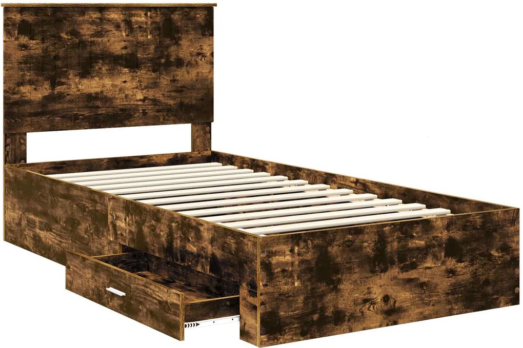 Rám postele s čelo Kouřový dub 100 x 200 cm Kompozitní dřevo 3411345