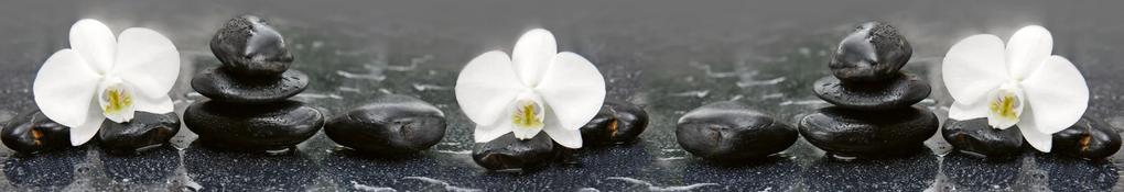DIMEX | Fototapeta do kuchyně Zen orchidej KI-350-200 | 350 x 60 cm | černá, šedá, bílá
