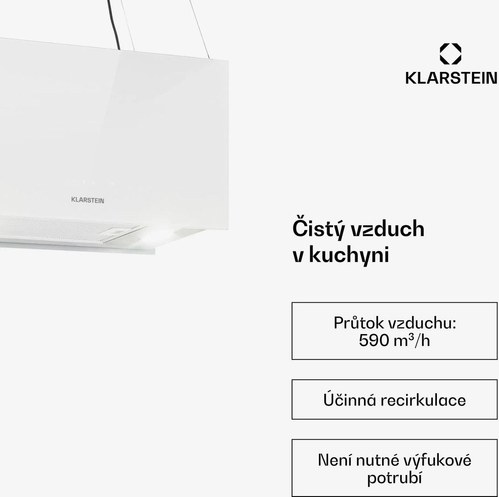 Klarstein Kronleuchter L, digestoř, 60 cm, ostrůvková, 577 m³/h, dotyková, LED, bílá