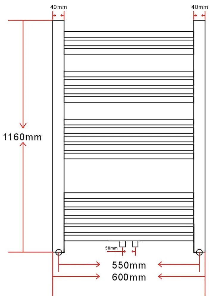 vidaXL Žebříkový radiátor obloukový, ústřední topení 600 x 1160 mm boční a střední přípojka