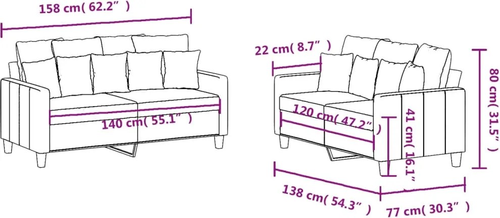 2dílná sedací souprava s poduškami vínová textil 3201654