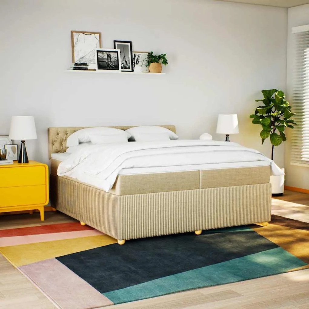 Box spring postel s matrací krémová 200x200 cm textil 3289875