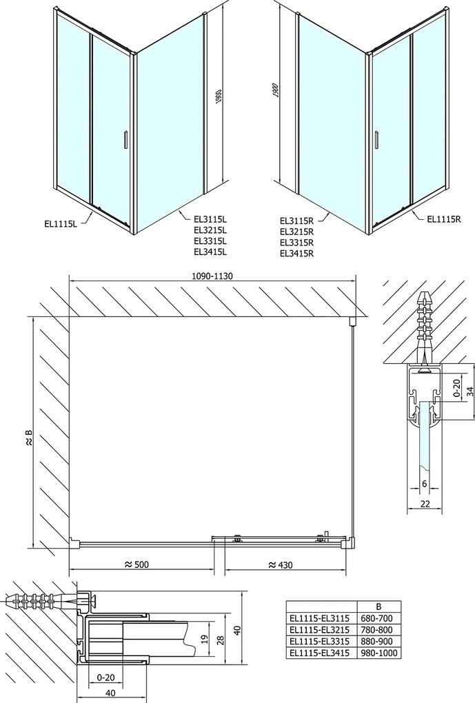 Polysan Polysan, Easy Line obdélníková sprchová zástěna 1100x900mm L/P varianta, EL1115EL3315