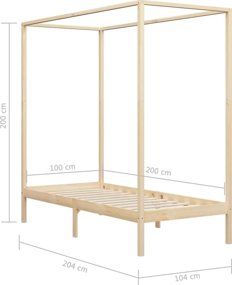 vidaXL Rám postele s nebesy masivní borové dřevo 100 x 200 cm [283251] Barva: Hnědá