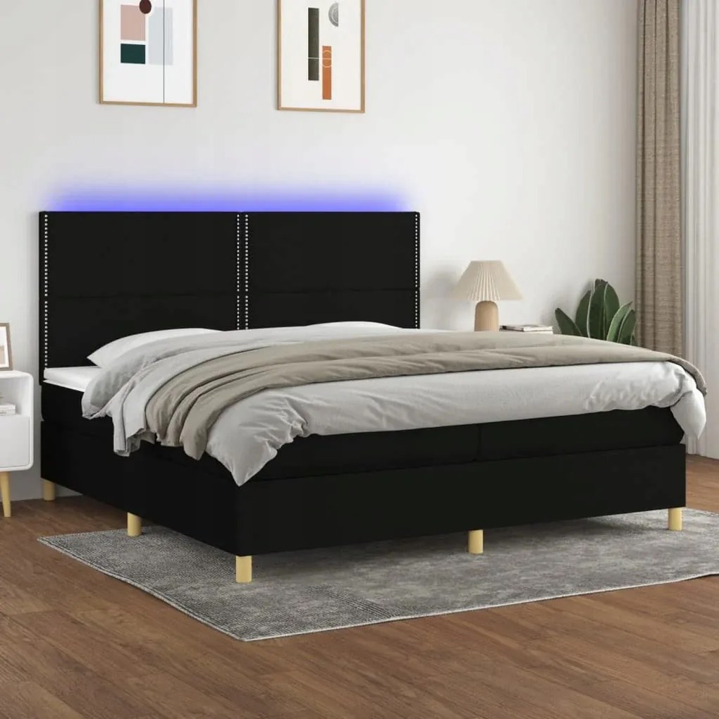 Fionshop 264251662 Box spring postel s matrací a Led černá 200x200 cm tex