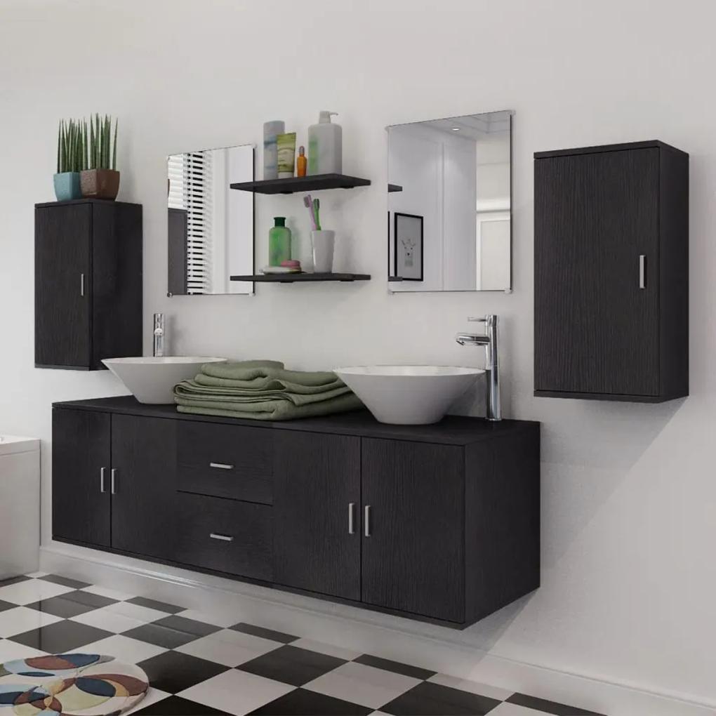Set koupelnového nábytku - 9kusový - s umyvadlem a baterií | černý